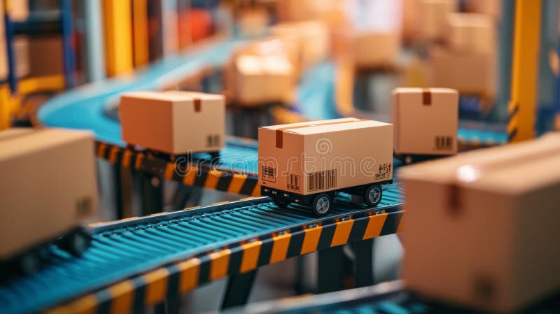 Automated Packaging Process with Boxes on Conveyor Belts Stock Photo ...