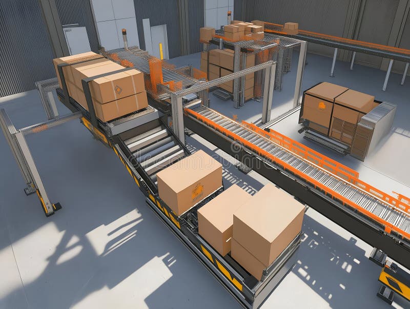 Automated Packaging System Conveyor Belts Boxes Factory Production ...