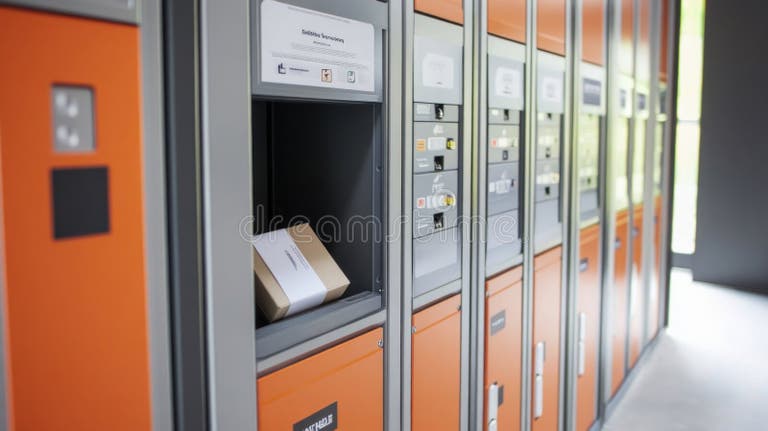 Automated Parcel Locker Containing Package Ready for Collection Stock ...