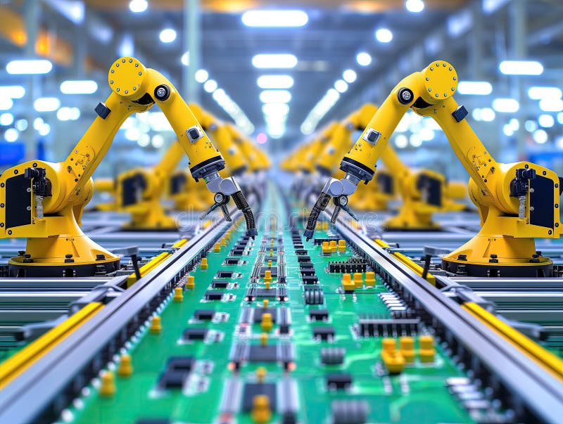 Automated PCB Assembly Line Stock Photo - Image of connected, board ...