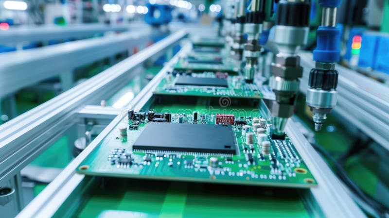 Automated PCB Assembly Line. Conveyor with Robotic Arms in Electronics ... Automated PCB Assembly Line. Conveyor with Robotic Arms in Electronics ...