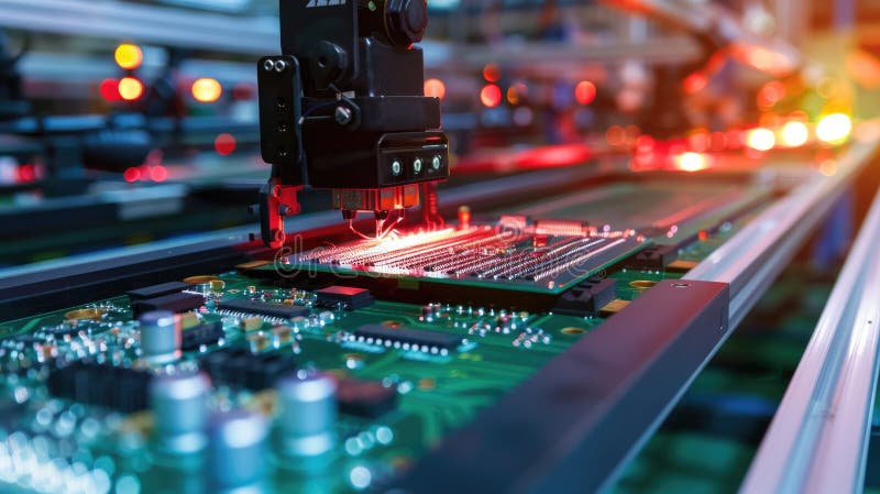 Automated PCB Assembly Line. Conveyor with Robotic Arms in Electronics ... Automated PCB Assembly Line. Conveyor with Robotic Arms in Electronics ...