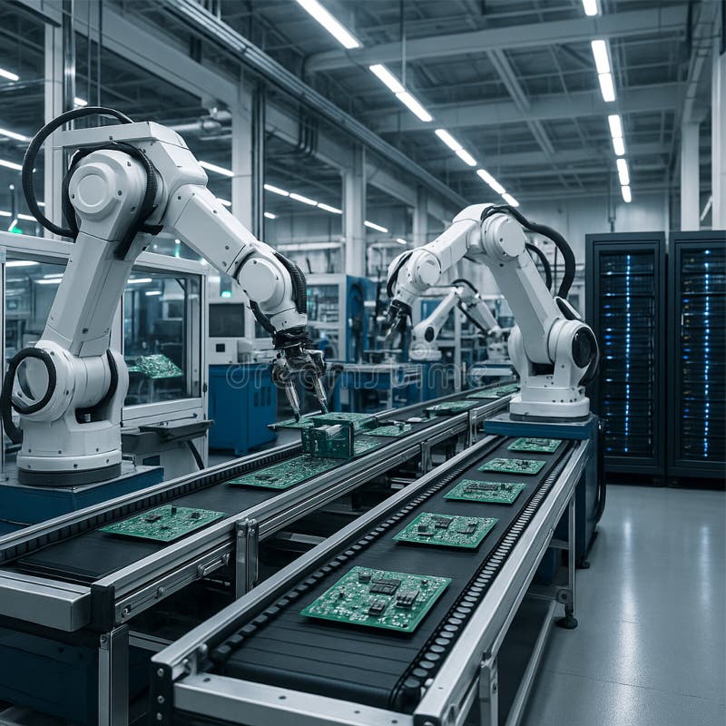 Automated PCB Production Line in Smart Manufacturing Facility Stock ...