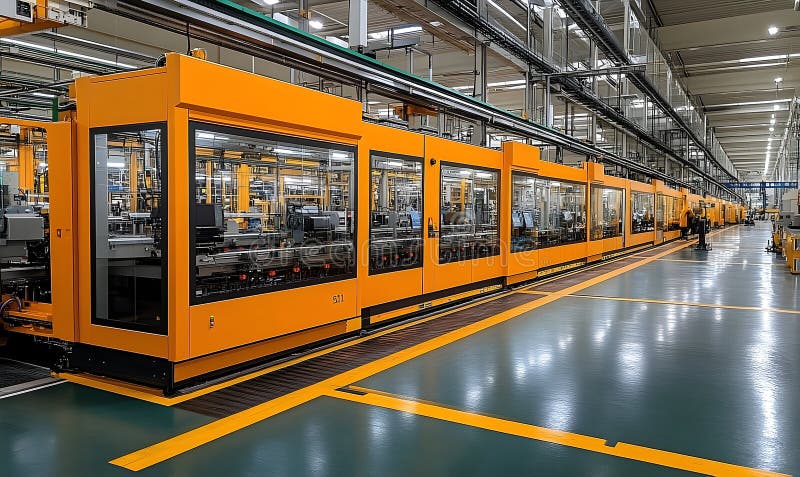 Automated Plastic Molding Assembly Line in a Modern Factory Stock ...