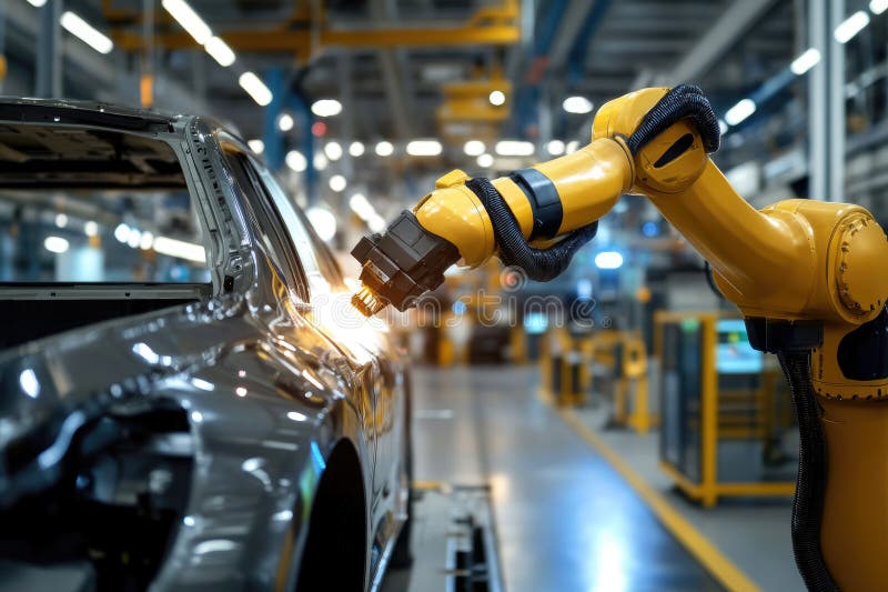 Automated Precision: Factory Scene with Robotic Arms Performing ...