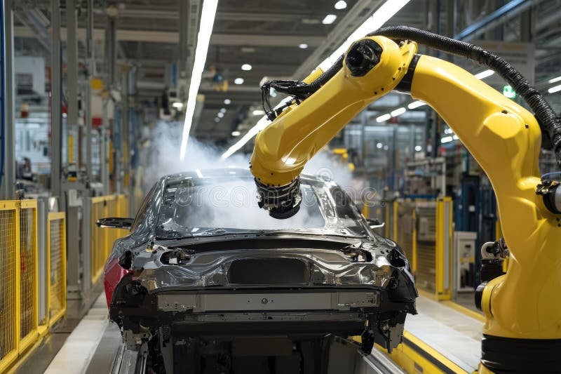 Automated Precision: Factory Scene with Robotic Arms Performing ...