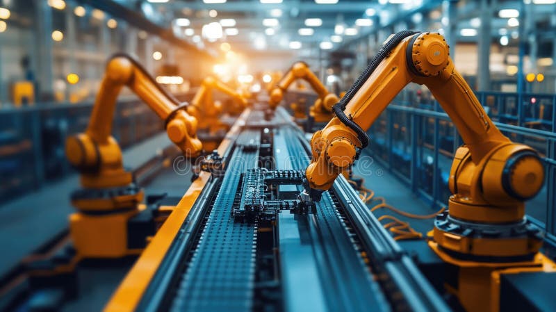 Automated Precision: Factory Scene with Robotic Arms Performing ...