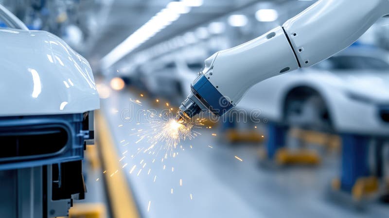 Automated Precision: Factory Scene with Robotic Arms Performing ...