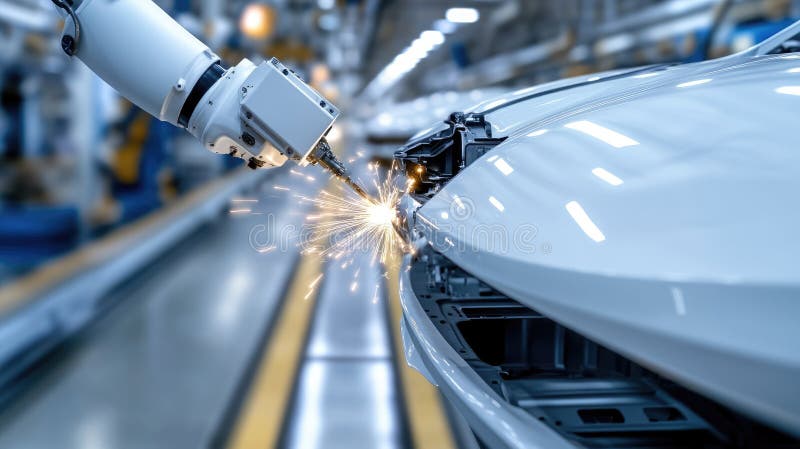 Automated Precision: Factory Scene with Robotic Arms Performing ...