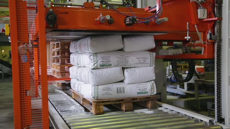 Automated Process of Stacking Flour Bags in Stacks Stock Video - Video ...