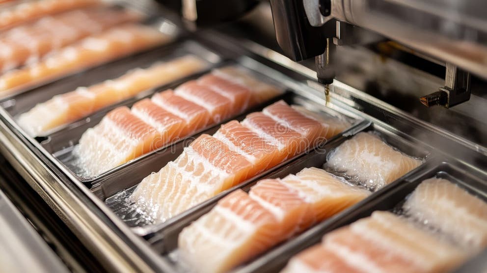 Automated Processing of Fresh Fish Fillet Portions Stock Illustration ...