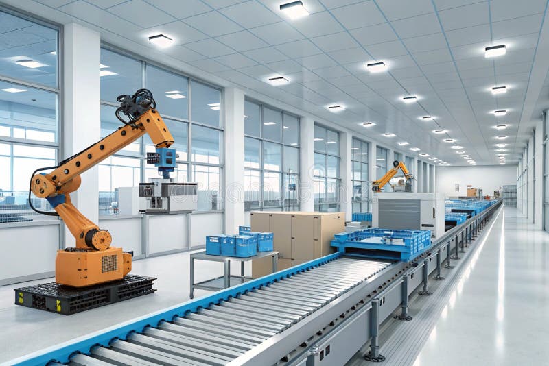 Automated Production Line. Manufacturing Conveyor Operating without ...