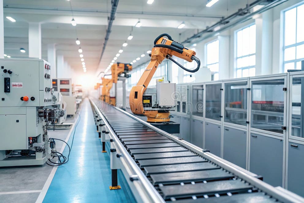 Automated Production Line. Manufacturing Conveyor Operating without ...