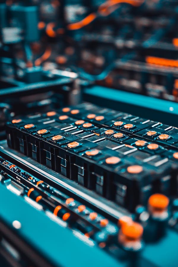 Automated Production Line in Modern Ev Factory with Robots Moving ...