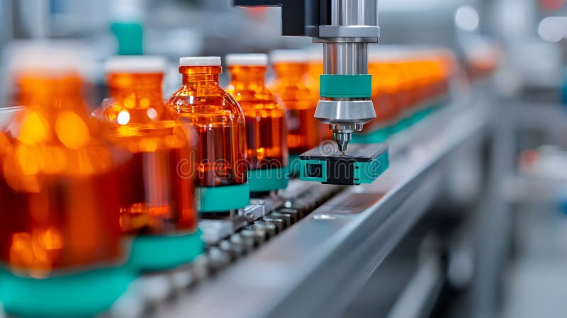 Automated Production Line for Pharmaceutical Bottling Process Stock Photo - Image of bottles ...