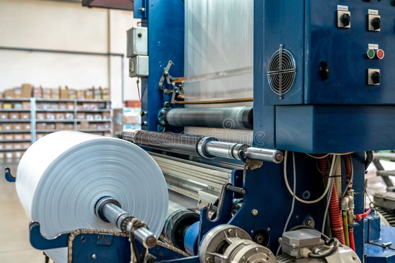 Plastic Roll on a Machine for the Production of Plastic Bags Stock ...