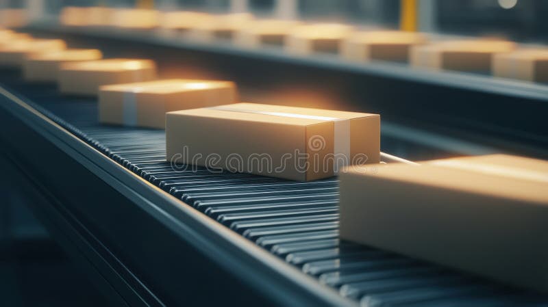 Automated Robot Sorting Packages on Conveyor Belt with Soft Lighting in ...