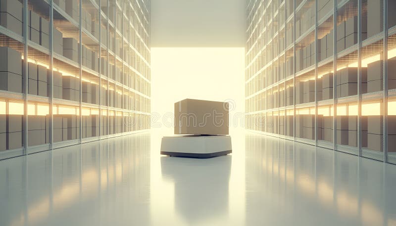 Automated Robot Transporting Box in a Modern Warehouse Setting Stock ...