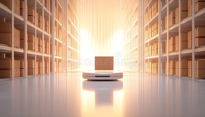 Automated Robot Transporting Box in a Modern Warehouse Setting Stock ...