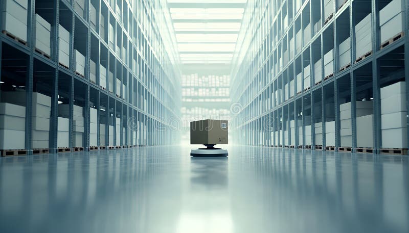 Automated Robot Transporting Box in a Modern Warehouse Setting Stock ...