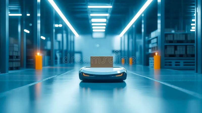 Automated Robot Transporting Box in a Modern Warehouse Setting Stock ...