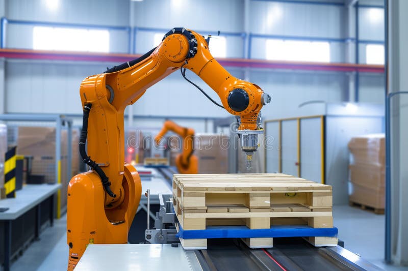 Automated Robot Transporting Pallet in Factory Stock Image - Image of ...