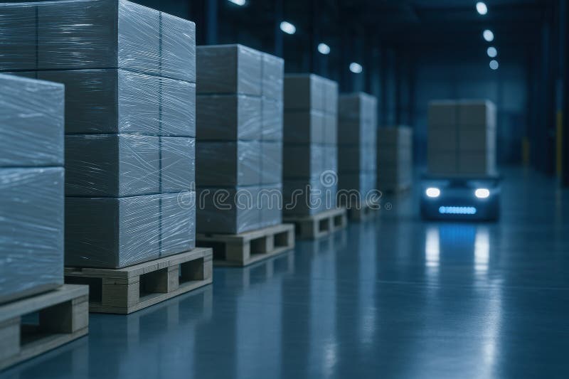 Modern Warehouse Interior with Glowing Blue Lights and Industrial Doors ...