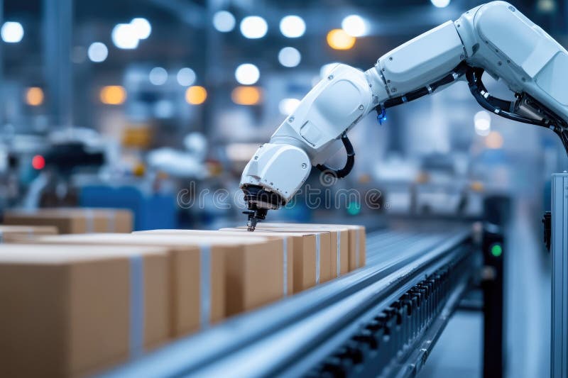 Automated Robotic Arm Assembling Cardboard Boxes on a Production Line ...
