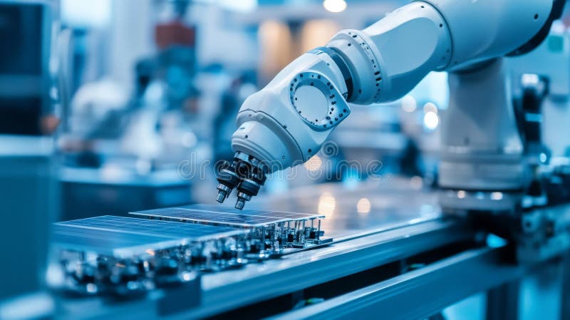 Automated Robotic Arm Assembling Microchips in Modern Factory Setting ...