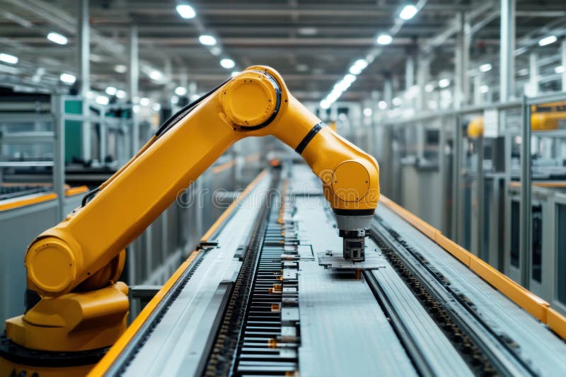 Automated Robotic Arm on Assembly Line in Factory Stock Illustration - Illustration of ...
