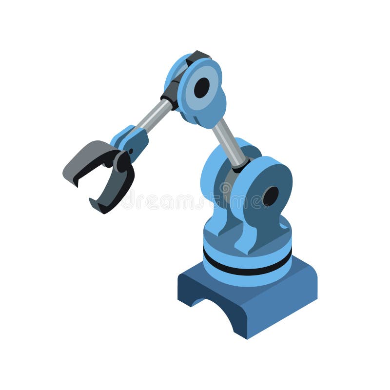 Robotic Arm on Blue Backdrop, 3D Rendering Stock Illustration ...