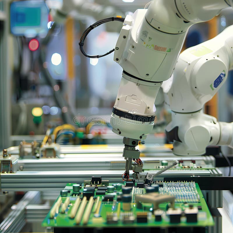 Automated Robotic Arm in Electronics Factory AI Generative Stock Photo ...
