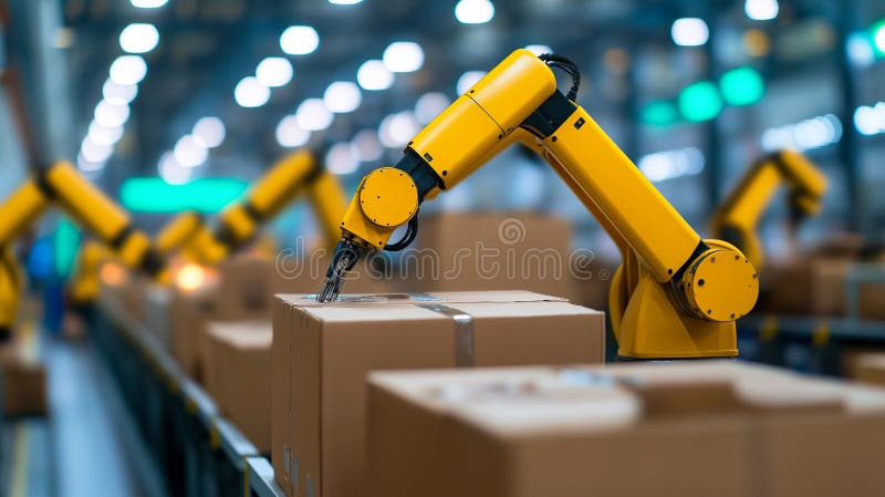 Automated Robotic Arm Handling Packages in Modern Factory Setting ...