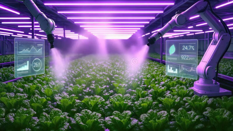 Automated Robotic Arm in Hightech Hydroponic Vertical Farm with Digital ...