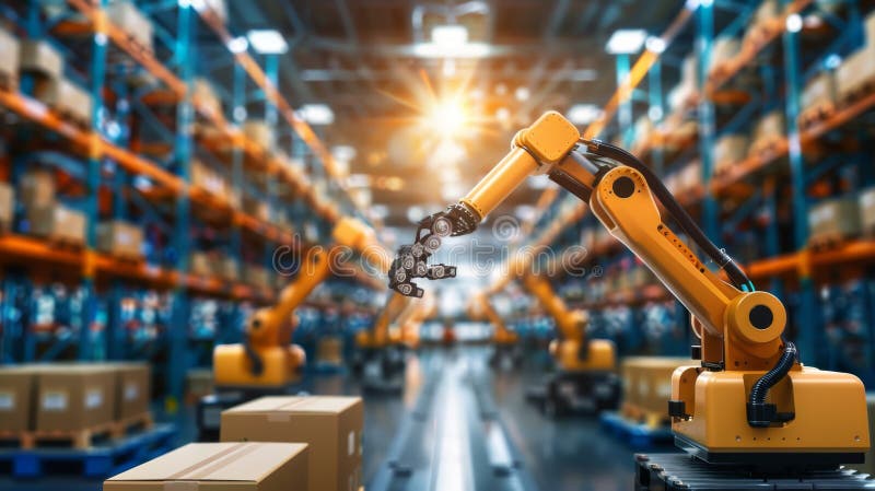 Automated Robotic Arm in Modern Warehouse Stock Illustration ...