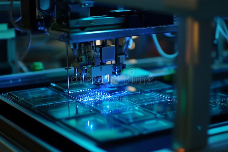 Automated Robotic Arm Placing Components on Circuit Board in Factory ...