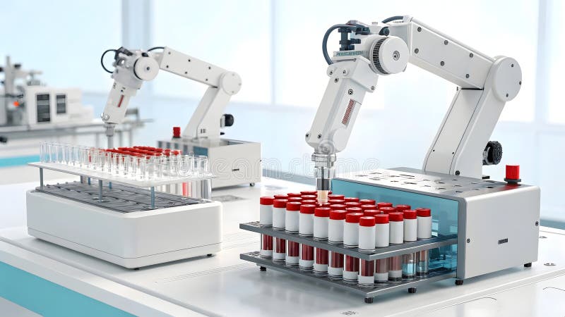 Automated Robotic Arm Processing Blood Samples in Modern Lab Stock ...