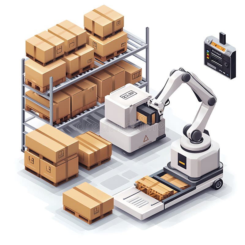 Automated Robotic Arm Sorting and Moving Cardboard Boxes in a Warehouse ...