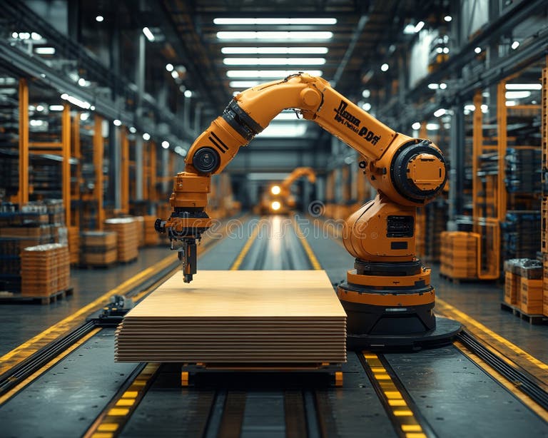 Automated Robotic Arm Stacking Sheets in Warehouse Setting Stock ...