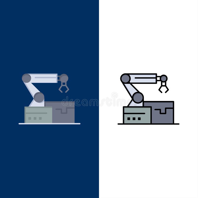 Automated, Robotic, Arm, Technology Icons. Flat and Line Filled Icon ...