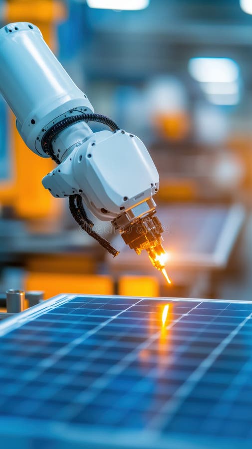 Automated Robotic Arm Welding on Solar Panel in Industrial Setting ...