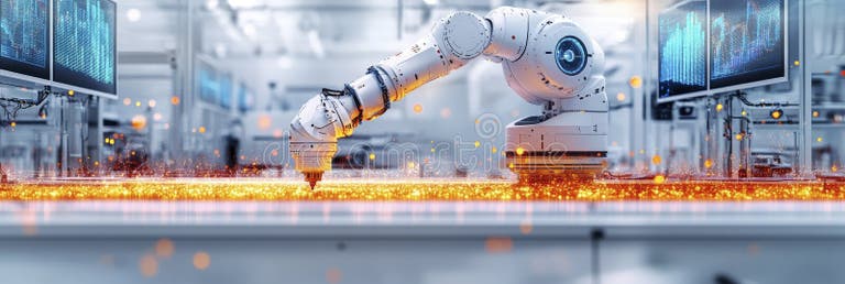 Automated Robotic Arm Working on Data Circuit Layer Stock Illustration - Illustration of ...