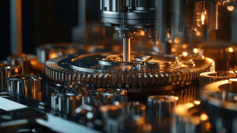 Automated Robotic Arm Working with Gears in a Futuristic Factory Stock ...
