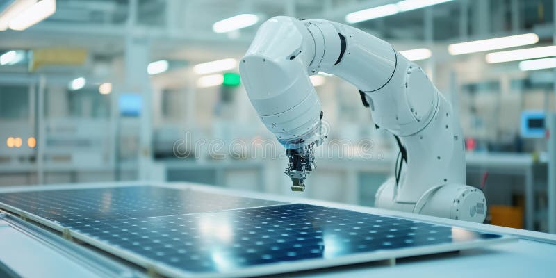 Automated Robotic Arm Working on Solar Panel Assembly in Factory Stock ...
