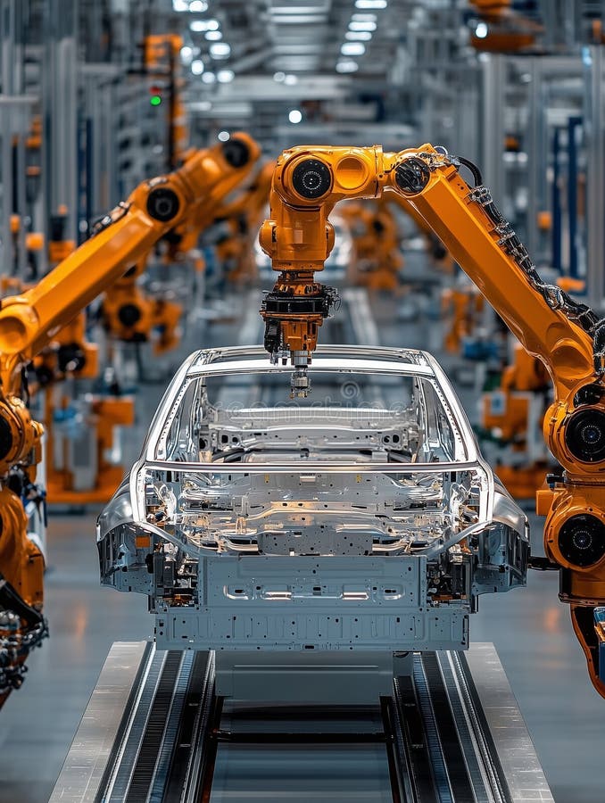 Automated Robotic Arms Assembling Car Frames in Modern Manufacturing ...