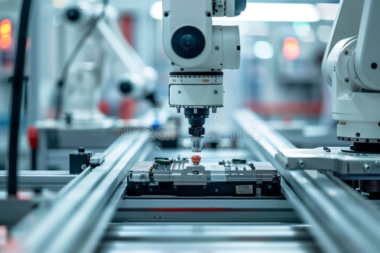 Automated Robotic Arms Assembling Components in a Hightech Electronics ...