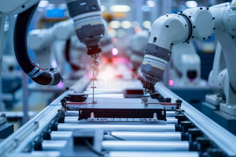 Automated Robotic Arms Assembling Components in a Hightech Electronics ...