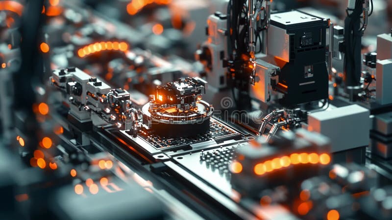 Futuristic Automated Production Line Manufacturing Microchips in High ...