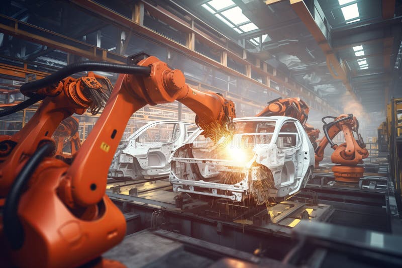 Automated Robotic Arms Line Welding Assembly Car Working at Futuristic ... Automated Robotic Arms Line Welding Assembly Car Working at Futuristic ...