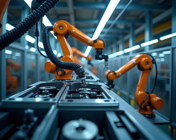 Automated Robotic Arms Operating in a High-tech Industrial Facility ...